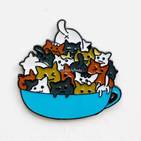 pricklyfinds | Jewelry | 84 Cup Full Of Cats Kittens Enamel Pin | Poshmark